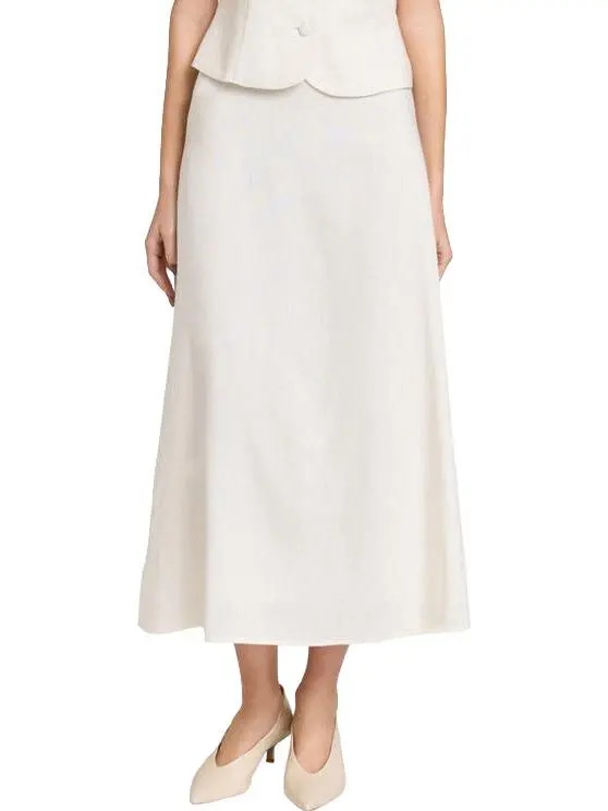 WAYF Blair Linen Blend Midi Skirt - Ivory