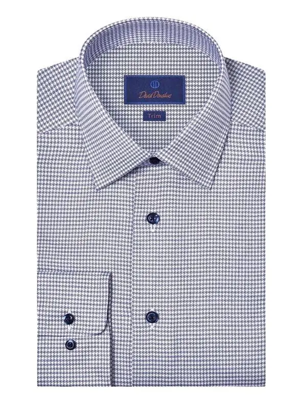 David Donahue Trim Fit Microcheck Stretch Cotton Twill Dress Shirt - Navy/white