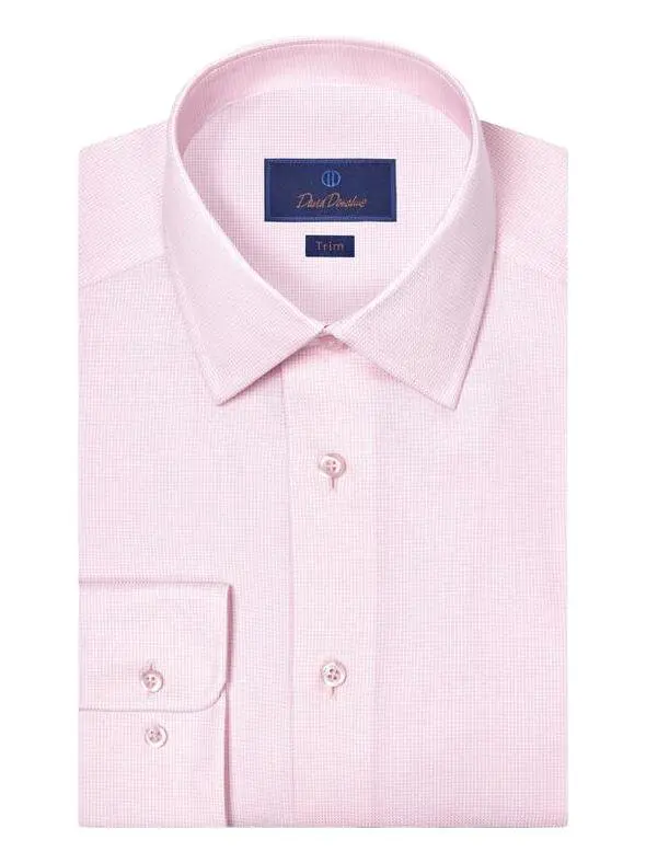 David Donahue Trim Fit Microcheck Cotton Dobby Dress Shirt - Pink