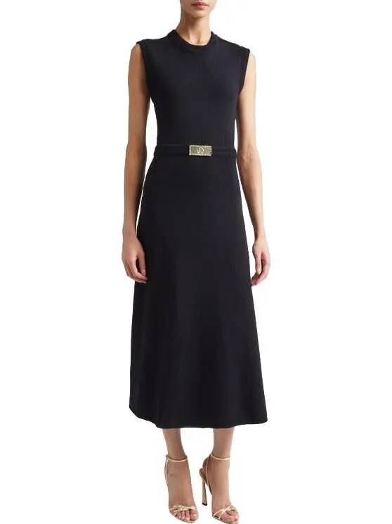 St. John Legacy Crepe Sleeveless Wool Blend Sweater Dress - Black