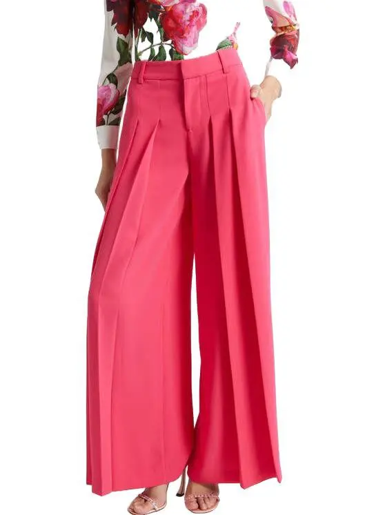 Alice + Olivia Blaire Pleated Wide-leg Pants - Deep Pink