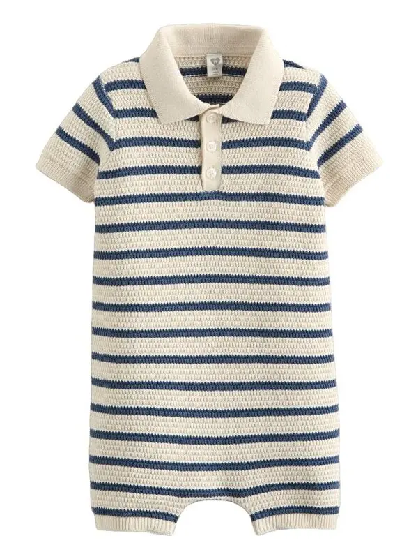 Nordstrom Cotton Polo Sweater Romper - Ivory Blue Gill Stripe