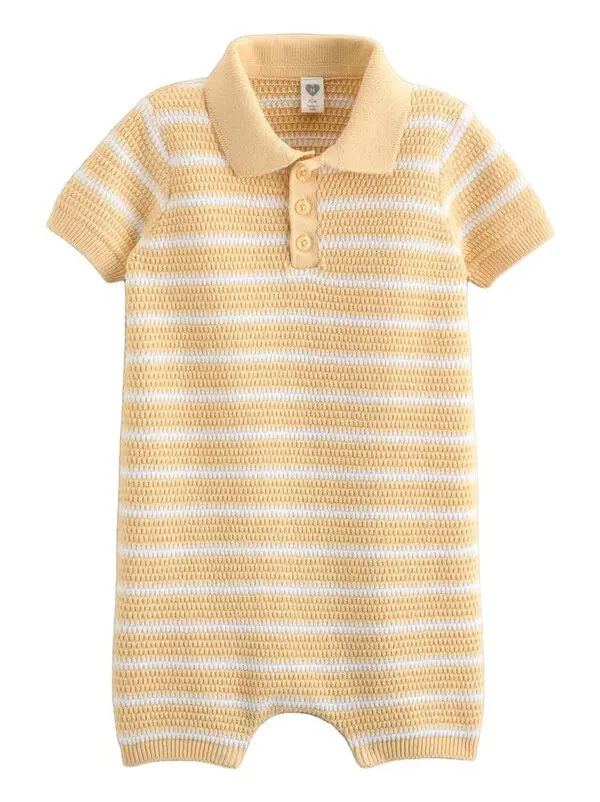 Nordstrom Cotton Polo Sweater Romper - Yellow Summer Gill Stripe