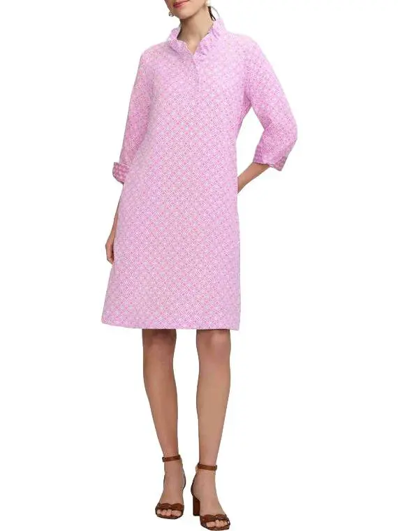 Foxcroft Cotton Tammy Geo Lattice Shirt Dress - Pink/whiite