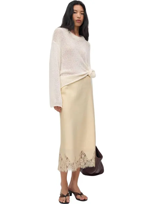 REFORMATION Carolina Linen Midi Skirt - Ivory