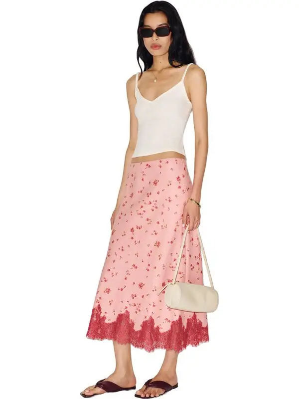 REFORMATION Carolina Linen Midi Skirt - Pink