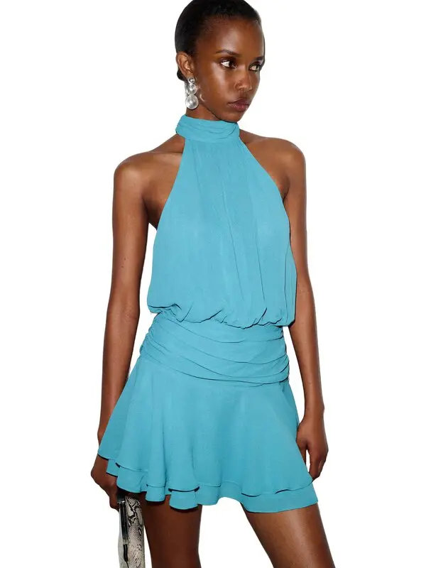 REFORMATION Karla Halterneck Mini Dress - Blue