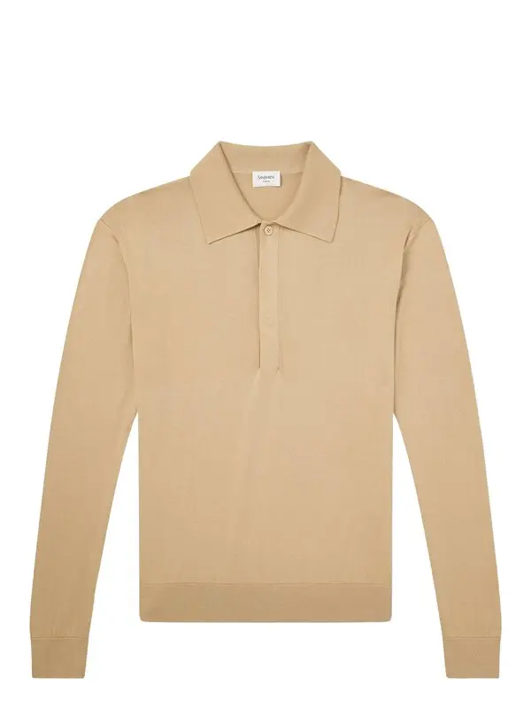 Saint Laurent Silk And Cotton-blend Polo Sweater - Beige