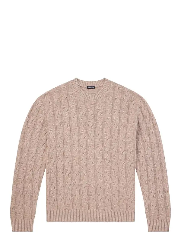 Zegna Cable-knit Linen, Cashmere And Silk-blend Sweater - Beige