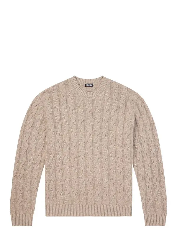 Zegna Cable-knit Linen, Cashmere And Silk-blend Sweater - Neutrals