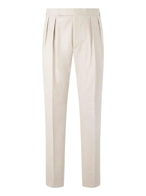 Ralph Lauren Purple Label Straight-leg Pleated Wool-flannel Trousers - Cream