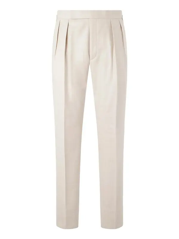 Ralph Lauren Purple Label Straight-leg Pleated Wool-flannel Trousers - Neutrals