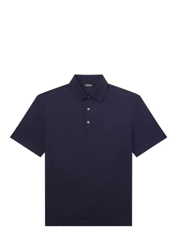 Zegna Embroidered Cotton-piqué Polo Shirt - Navy