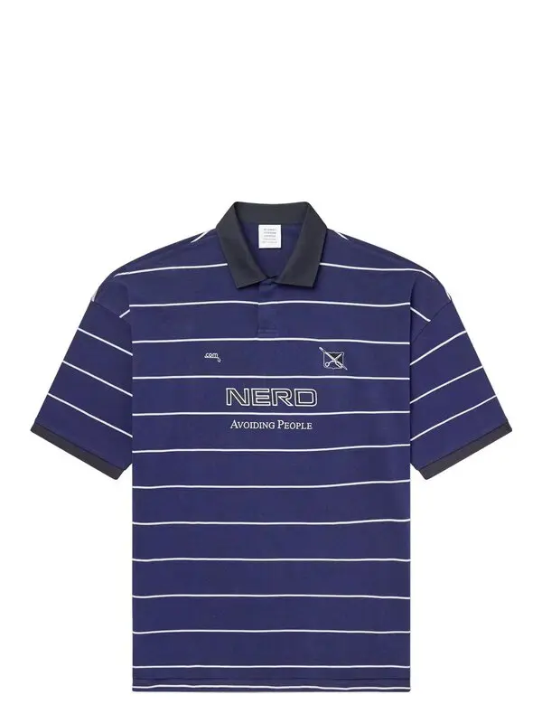 Vetements Nerd Embroidered Striped Cotton-jersey Polo Shirt - Blue