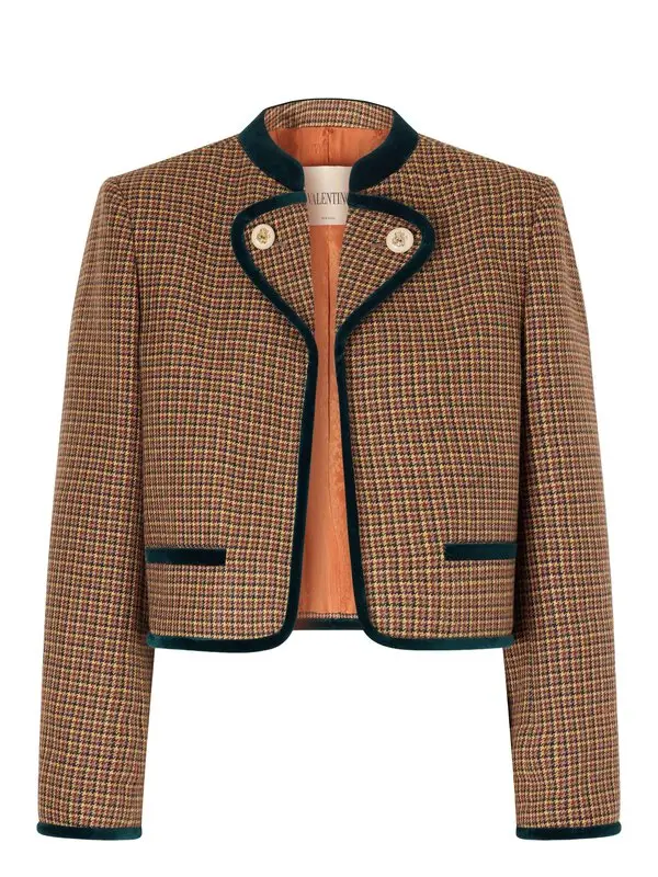 Valentino Garavani Cropped Houndstooth Wool Jacket - Brown