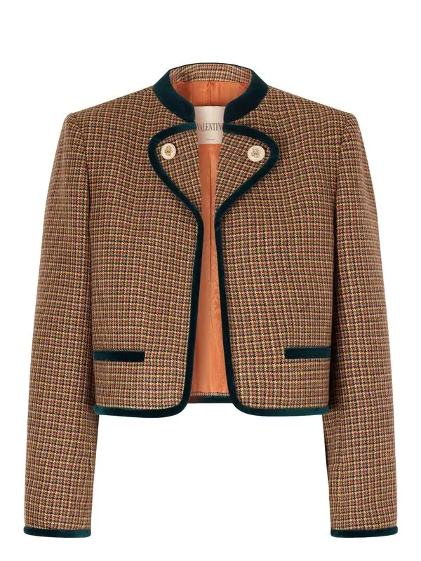 Valentino Garavani Cropped Houndstooth Wool Jacket - Brown