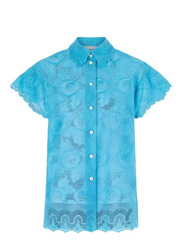 Valentino Garavani Broderie Anglaise Cotton Shirt - Blue