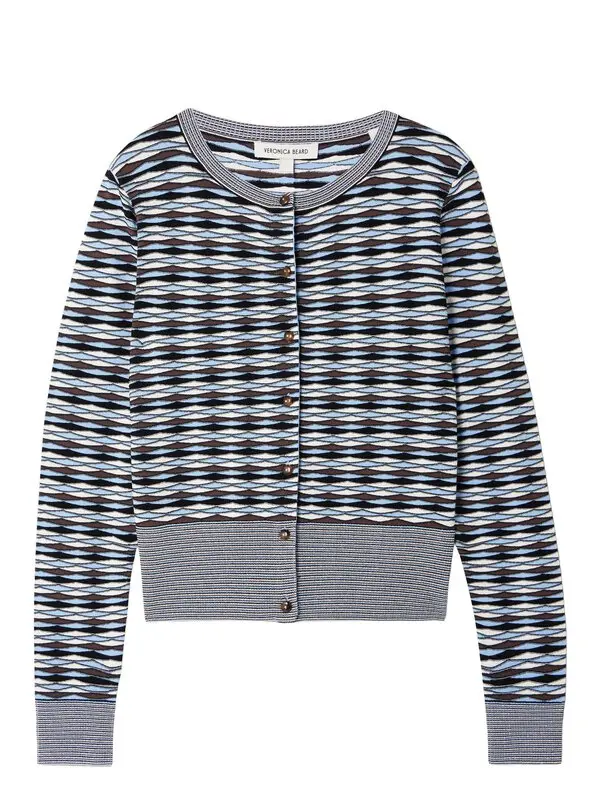 Veronica Beard Cambria Cropped Jacquard-knit Cardigan - Blue