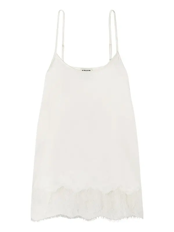 Staud Lace-trimmed Silk-blend Satin Camisole - Neutrals