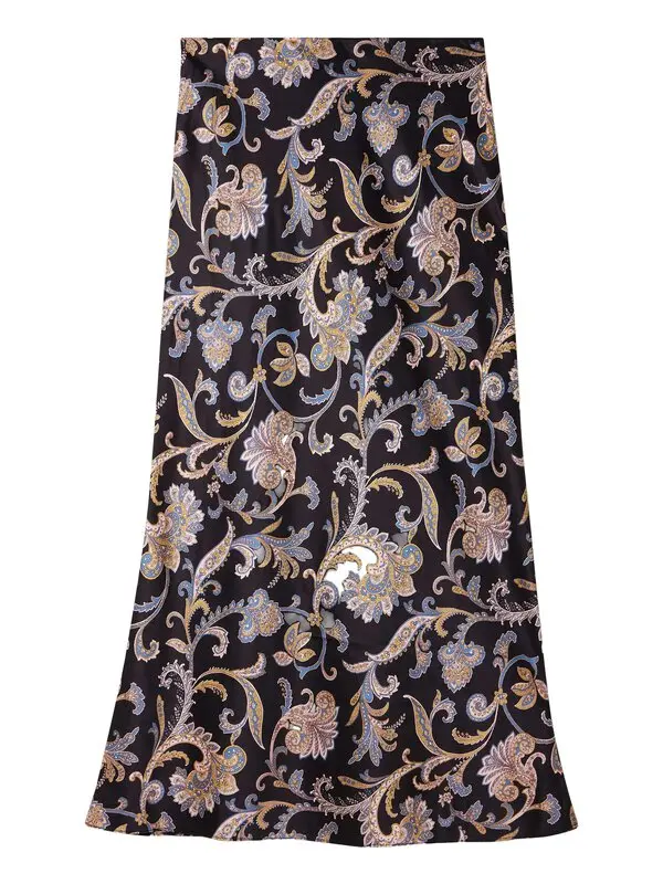 Veronica Beard Clover Paisley-print Silk-blend Charmeuse Midi Skirt - Black