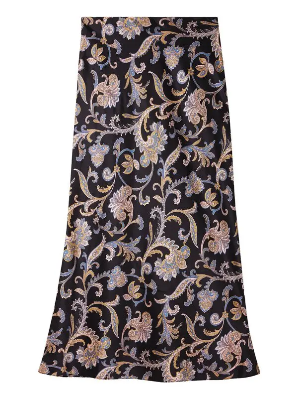 Veronica Beard Clover Paisley-print Silk-blend Charmeuse Midi Skirt - Black