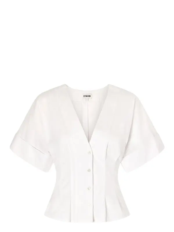 Staud Elle Pleated Cotton-blend Poplin Blouse - White