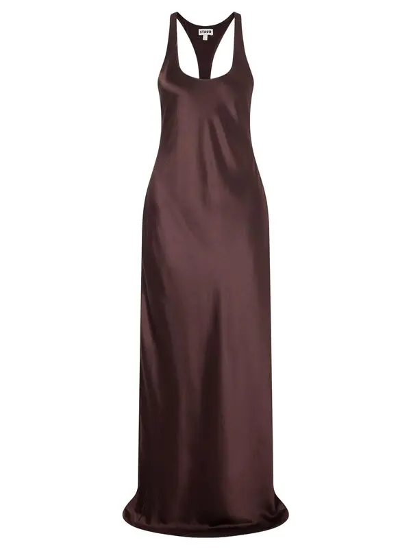 Staud Juanita Satin Maxi Dress - Brown