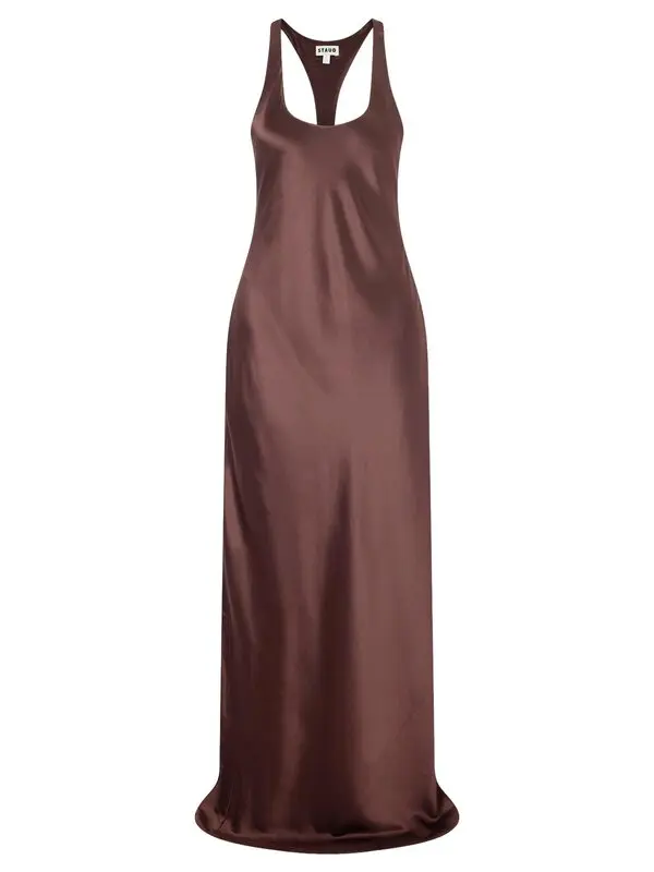 Staud Juanita Satin Maxi Dress - Brown