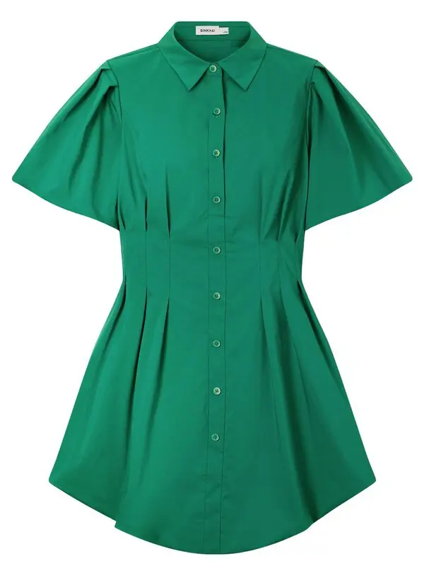 Simkhai Cleo Pleated Mini Shirt Dress - Green