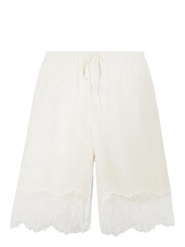 Staud Verano Lace-trimmed Silk Shorts - White