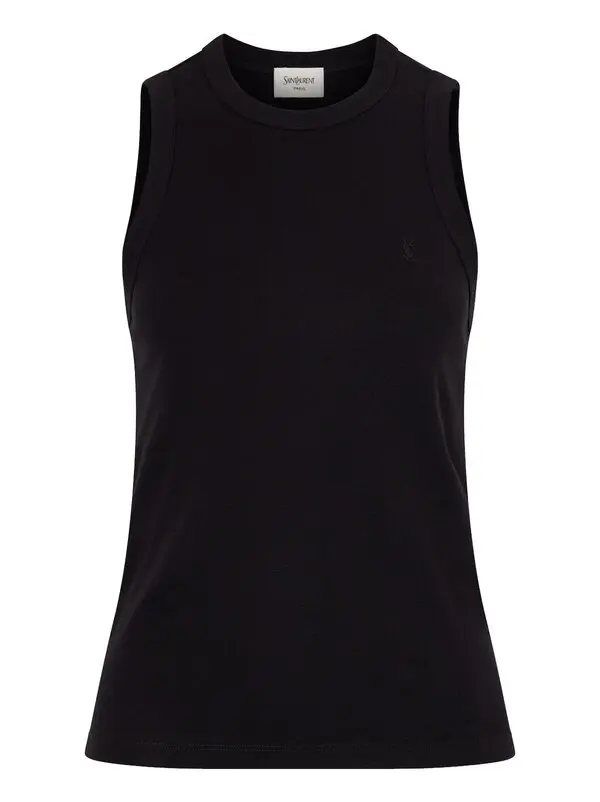 Saint Laurent Embroidered Ribbed Tank - Black