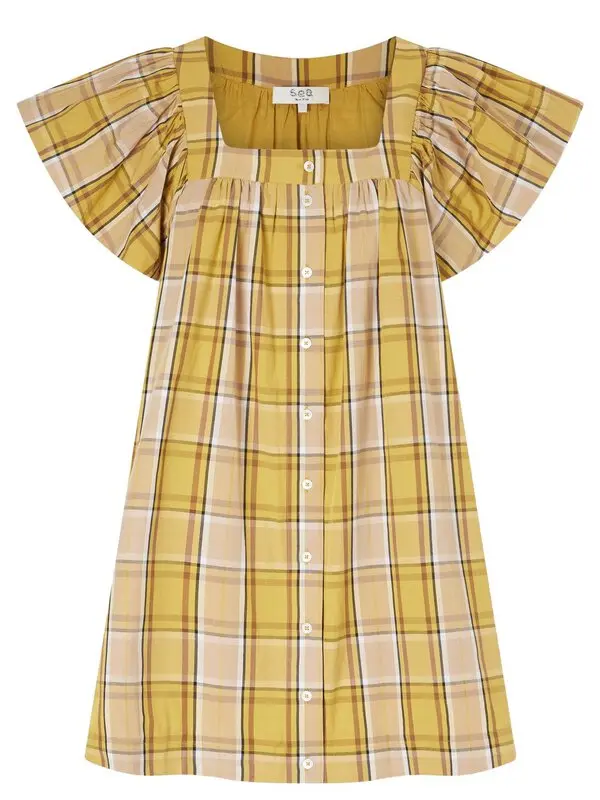 Sea Copeland Plaid Cotton-poplin Mini Dress - Yellow