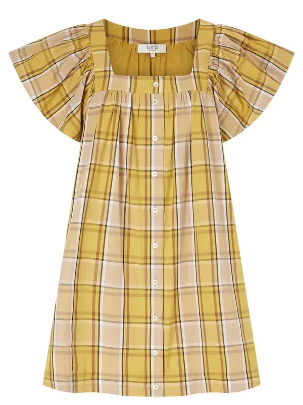 Sea Copeland Plaid Cotton-poplin Mini Dress - Yellow
