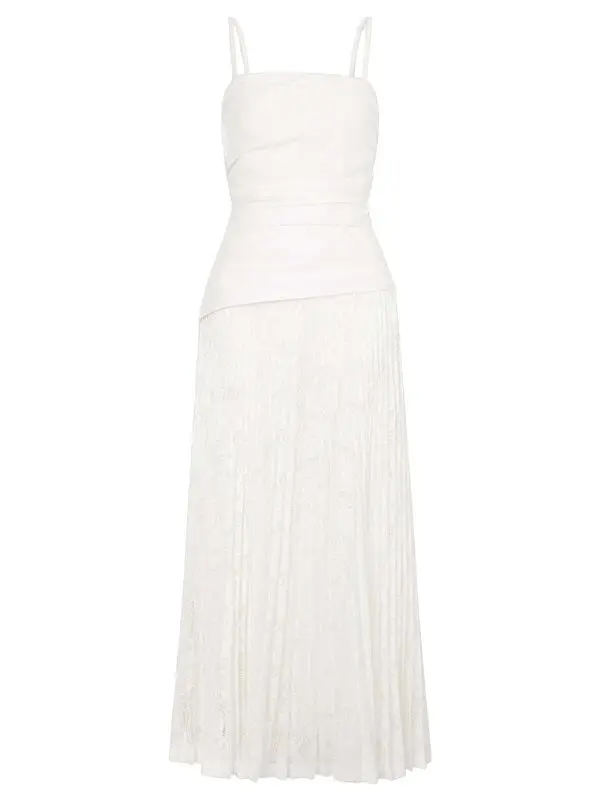 Simkhai Annalise Pleated Lace And Cotton-poplin Midi Dress - Ivory