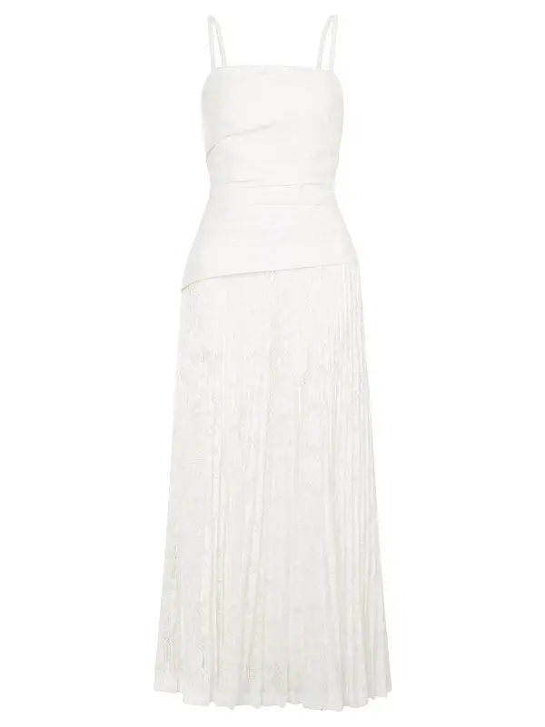 Simkhai Annalise Pleated Lace And Cotton-poplin Midi Dress - Ivory