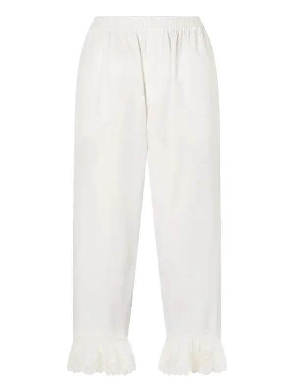 Saint Laurent Cropped Ruffled Lace-trimmed Cotton-poplin Straight-leg Pants - White