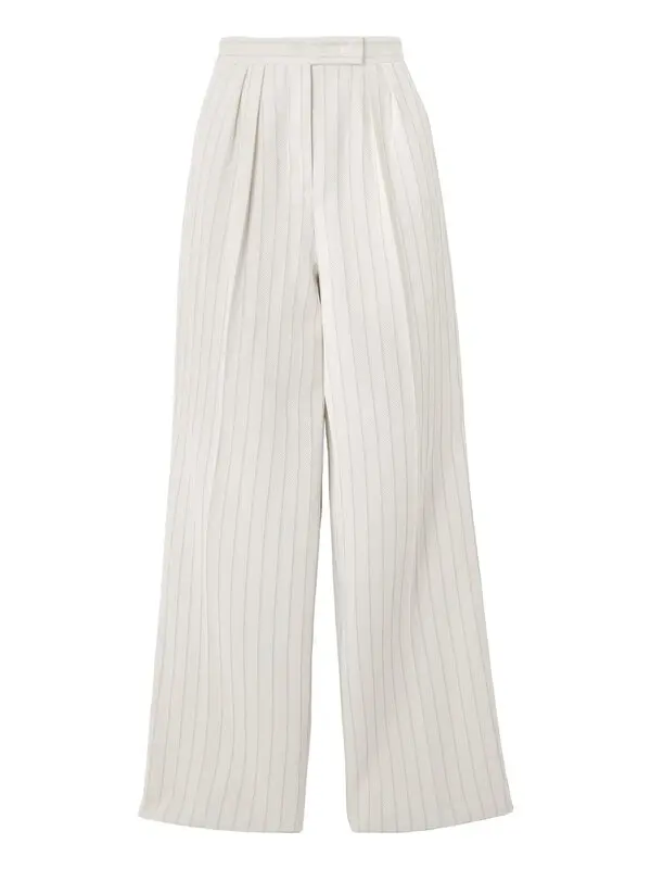 Max Mara Pinstriped Wide-leg Cotton-piqué Pants - White