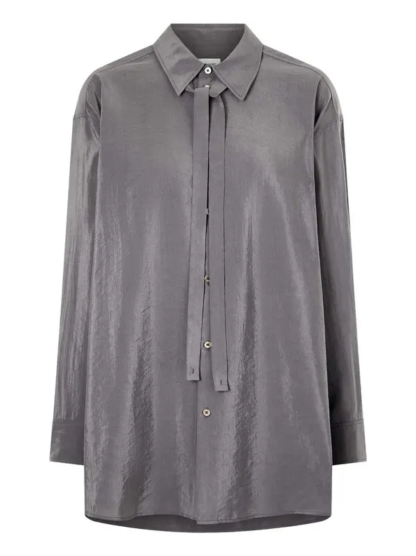 LEMAIRE Tie-detailed Crinkled Silk-blend Shirt - Gray