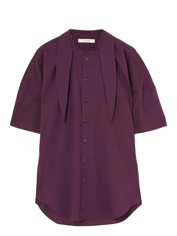 LEMAIRE Tie-neck Cotton-muslin Shirt - Purple