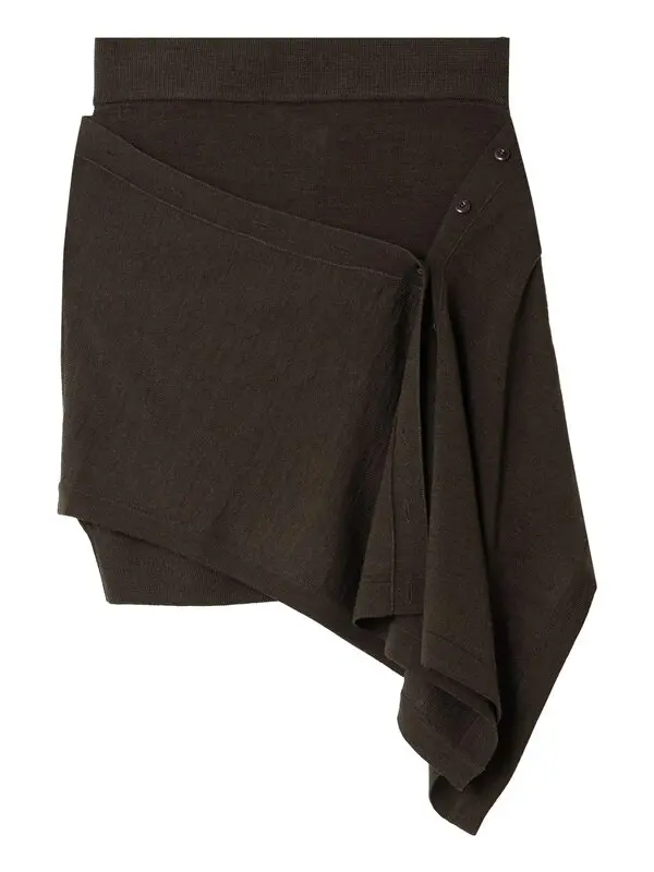 LEMAIRE Asymmetric Draped Wool-blend Skirt - Dark Brown