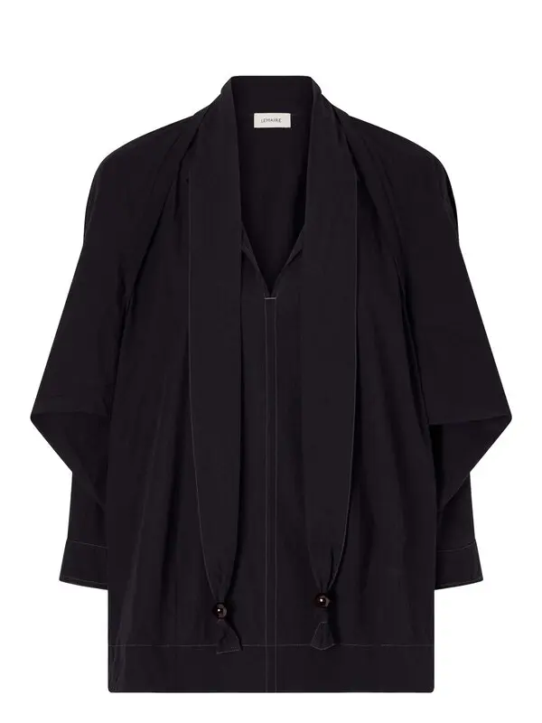 LEMAIRE Scarf Detailed Embellished Cotton-crepe Blouse - Black