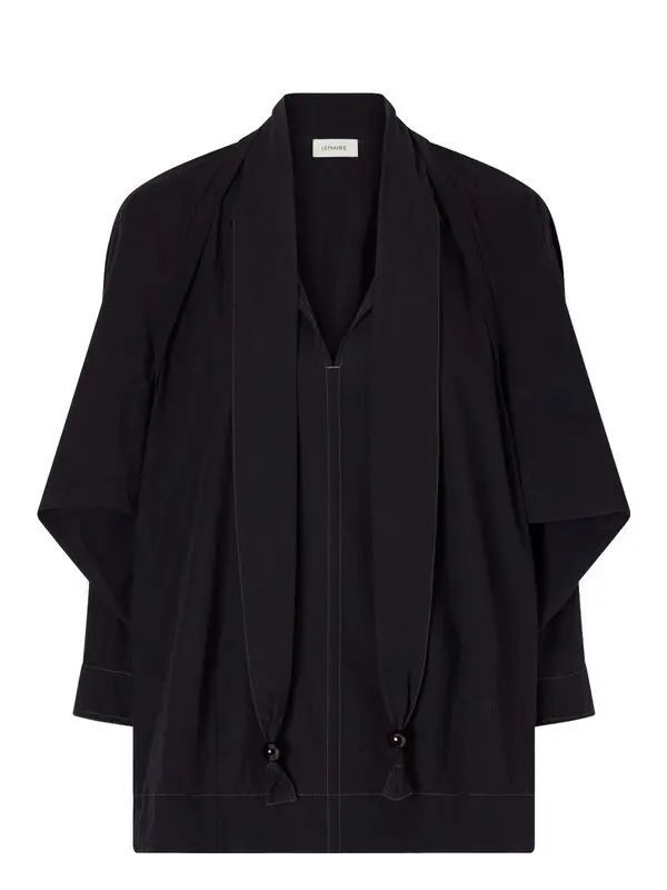 LEMAIRE Scarf-detailed Embellished Crinkled Cotton-crepe Blouse - Black