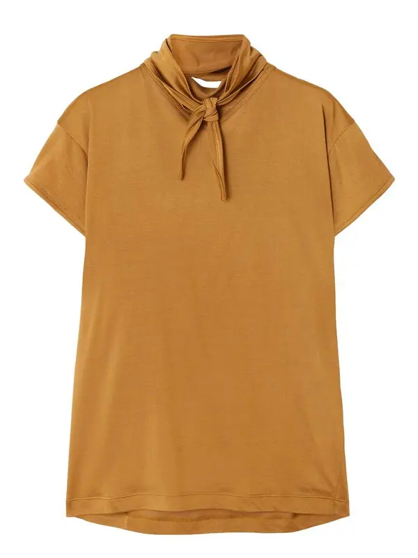 LEMAIRE Tie-neck Jersey T-shirt - Brown