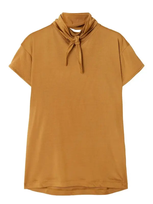 LEMAIRE Tie-neck Jersey T-shirt - Tan