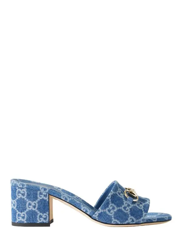 Gucci Horsebit-embellished Logo-print Denim Mules - Blue