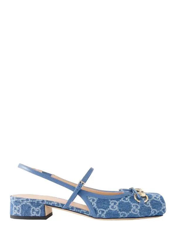 Gucci Horsebit-embellished Denim-jacquard Slingback Sandals - Blue