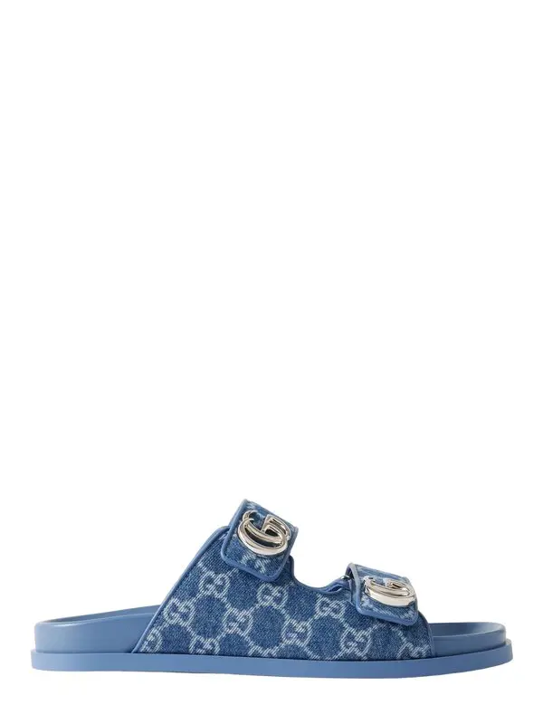 Gucci Embellished Printed Denim Sandals - Blue