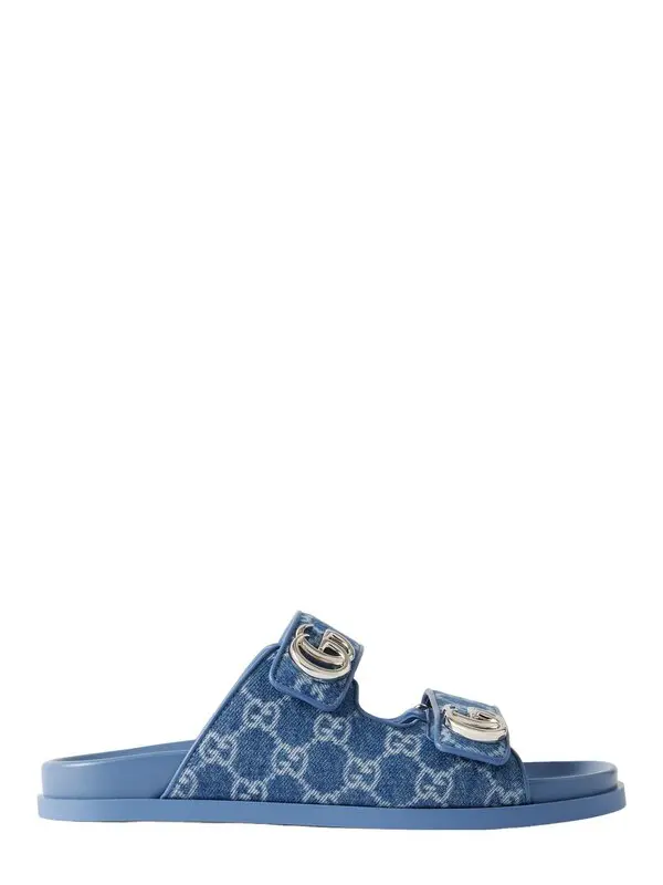 Gucci Embellished Printed Denim Sandals - Blue