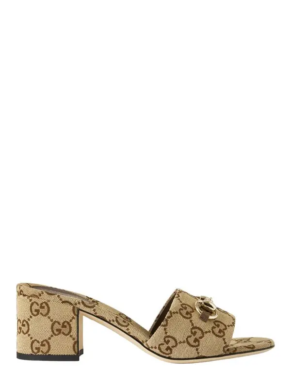 Gucci Horsebit-embellished Canvas-jacquard Mules - Light Brown