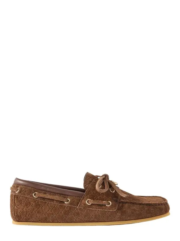 Gucci Embellished Logo-embossed Suede Boat Shoes - Brown